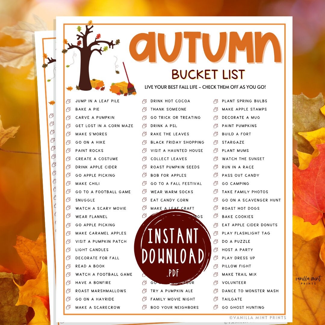 Fall Bucket List Game | Printable Autumn Party Game | Fall Time ...