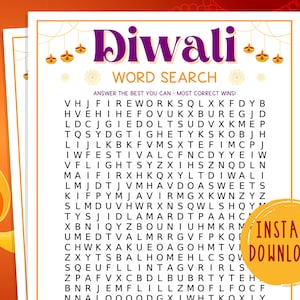 Diwali Word Search | Printable Festival of Lights Party Games ...