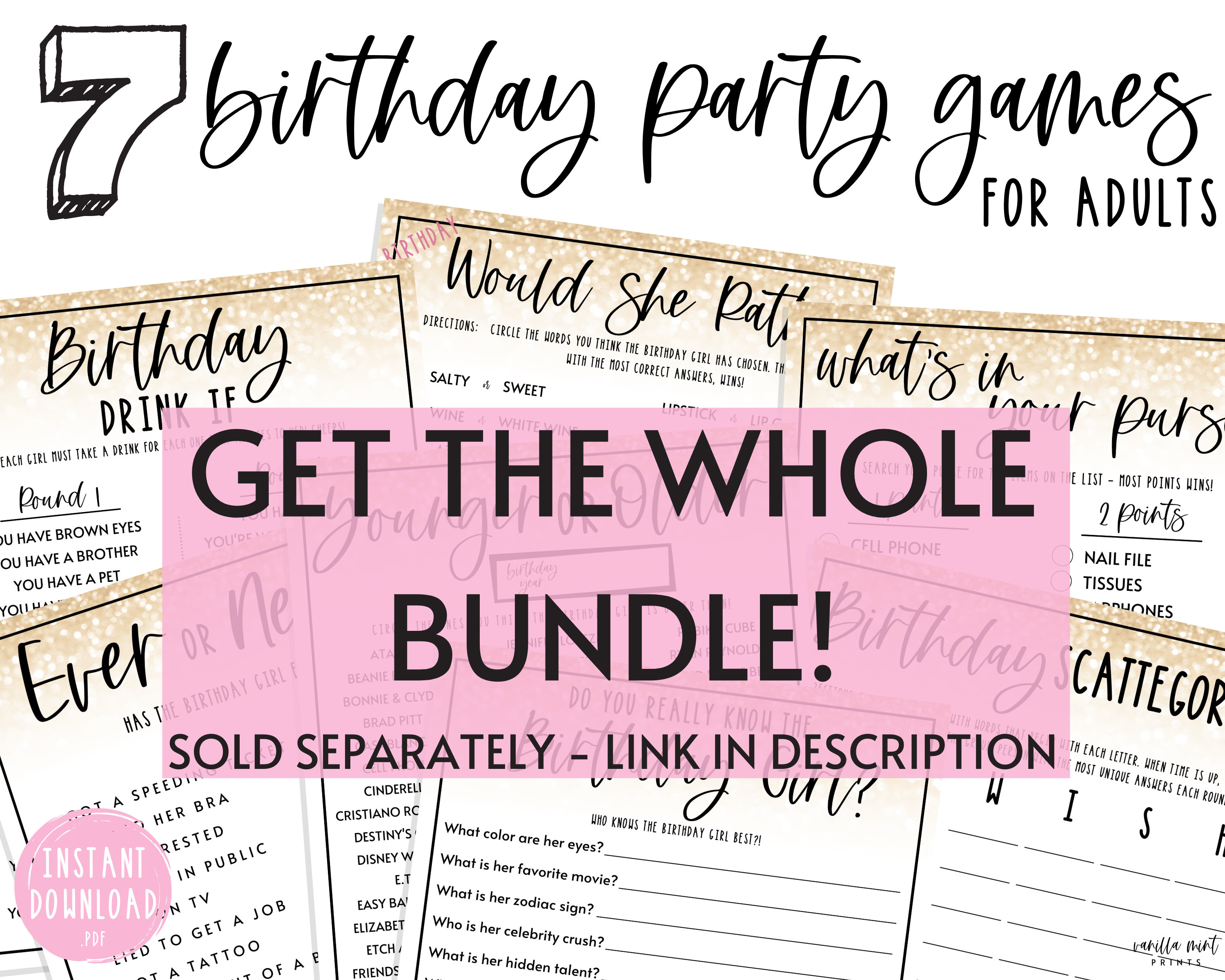 Adult Birthday Party Games | Younger or Older Birthday Party Game GOLD ...