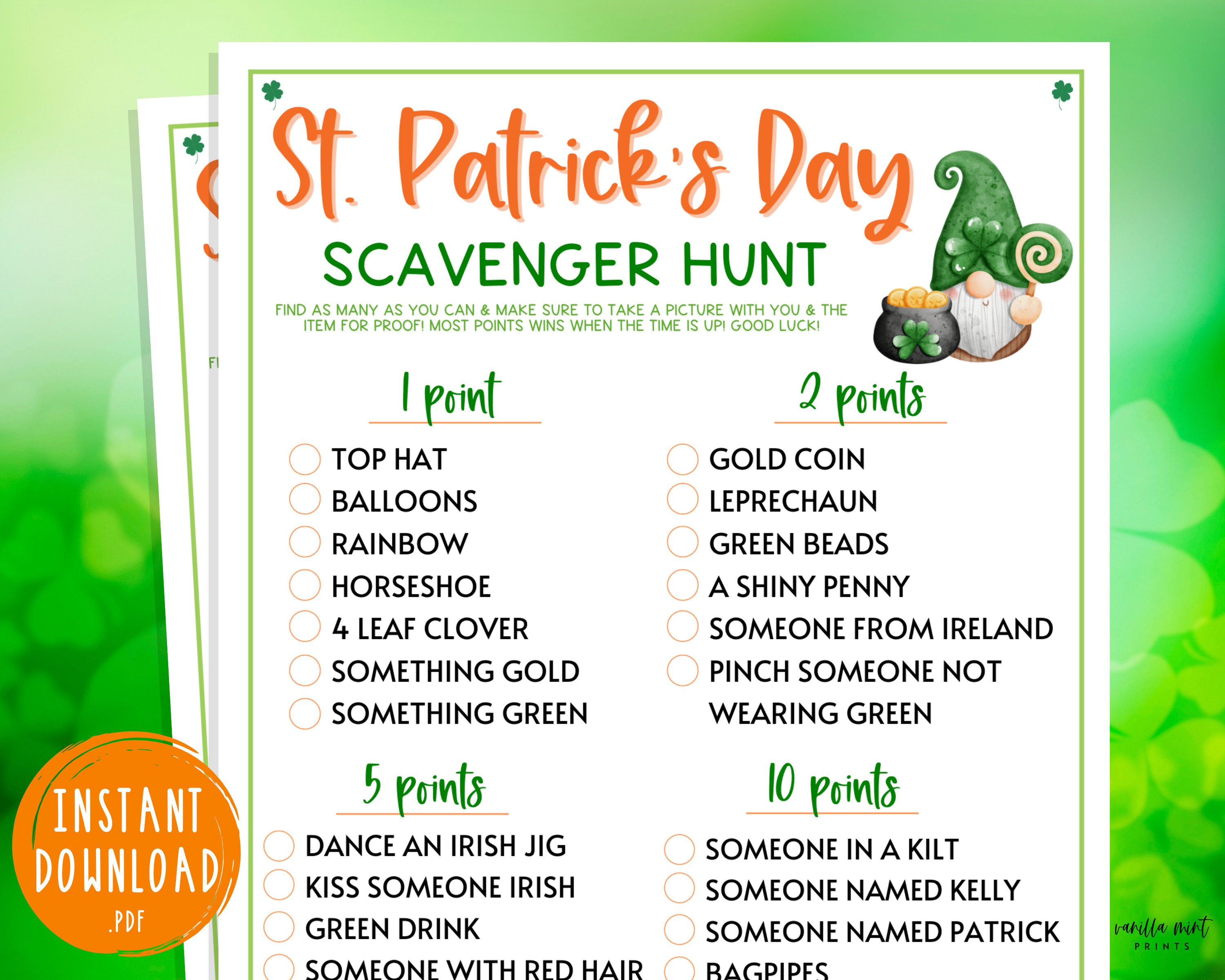 St. Patrick's Day Scavenger Hunt Game Bar Crawl Irish - Etsy