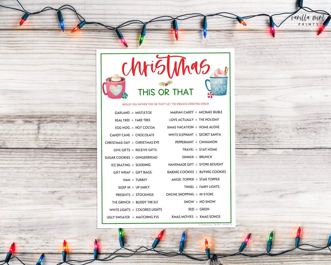 Christmas This or That Game Xmas Would Your Rather Games | Etsy