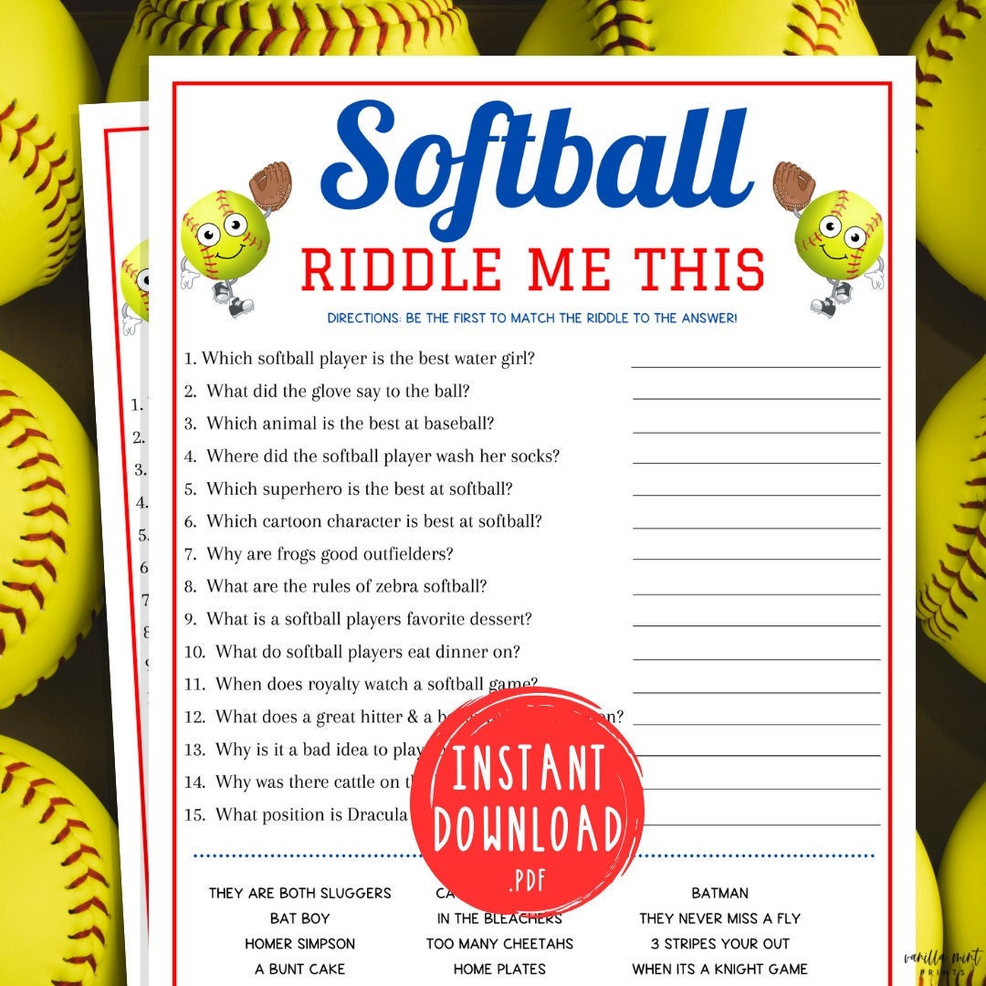 Softball Riddle Me This Game | Printable Softball Team Party Game ...