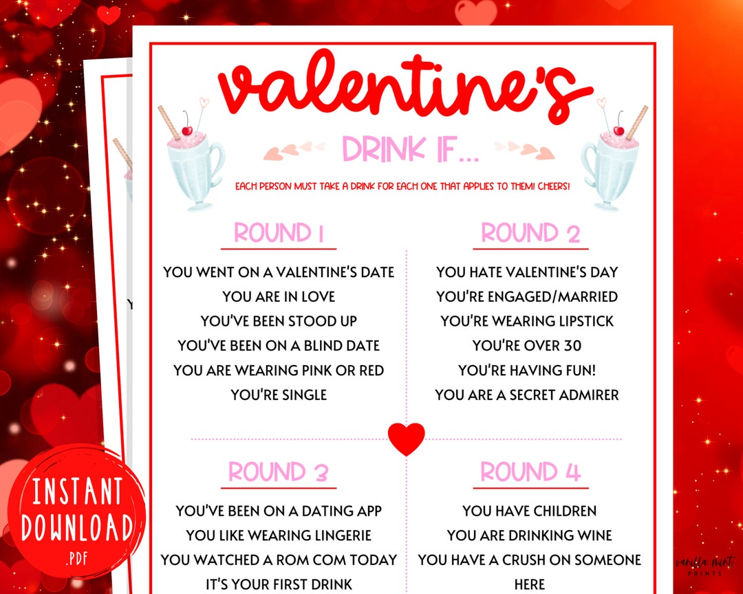 Valentine's Day Drink If Game Drinking Game Fun Valentine's Day ...