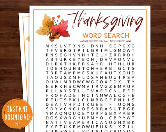 Thanksgiving Word Search Game Thanksgiving Printable Games - Etsy