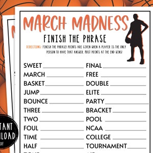 March Madness Finish the Phrase Game | Printable March Madness Party ...