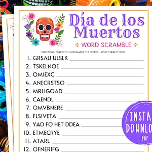 Día De Los Muertos Word Scramble | Printable Day of the Dead Party Game ...