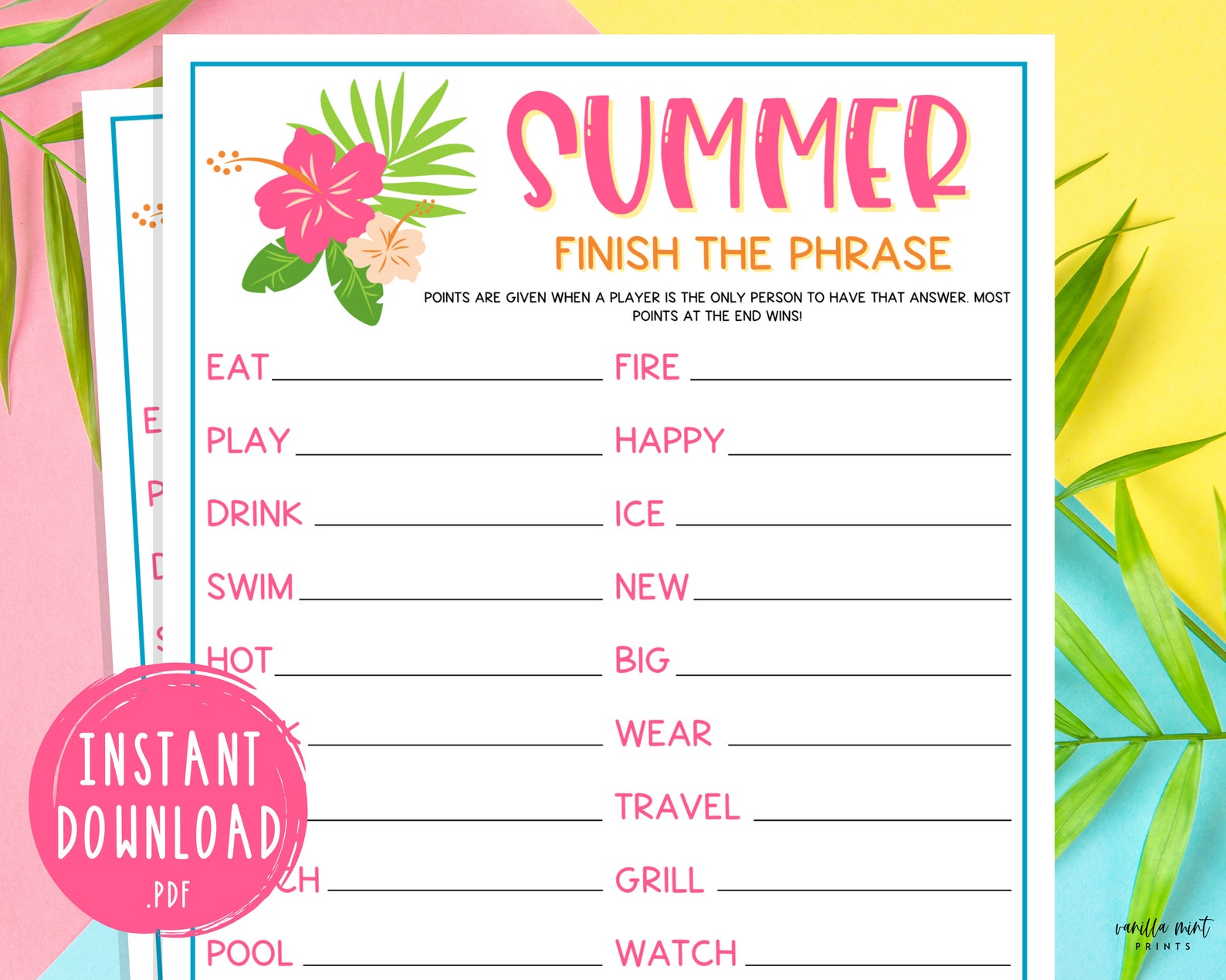 Summer Finish the Phrase Race Printable Summertime Games - Etsy