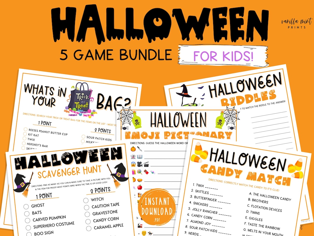 Halloween Party Games KIDS BUNDLE | 5 Halloween Printable Games ...
