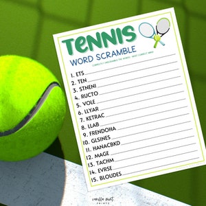 Tennis Word Scramble Game | Printable Tennis Themed Party Game | Games ...