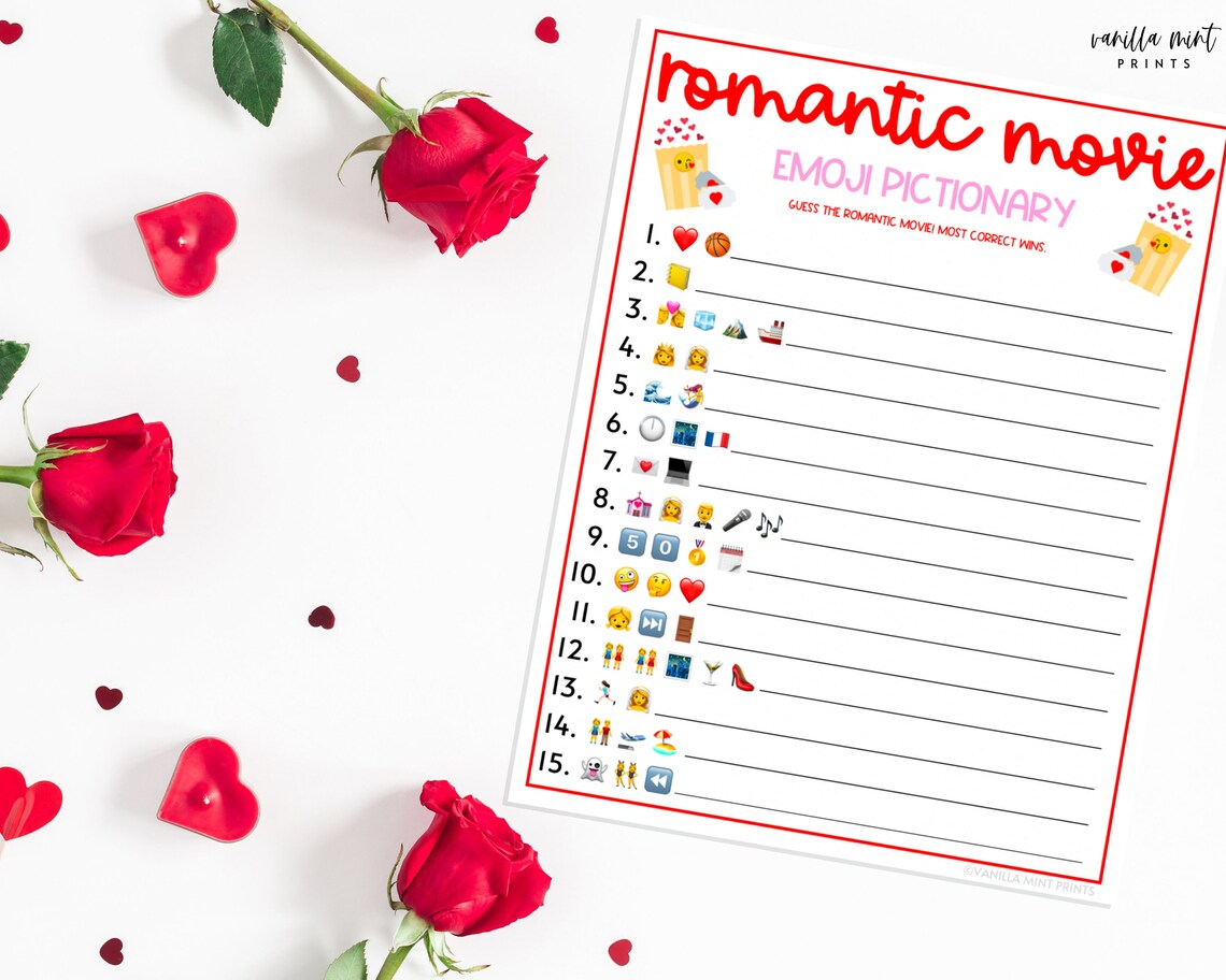 Valentine's Day Romantic Movie Emoji Pictionary Game Fun | Etsy