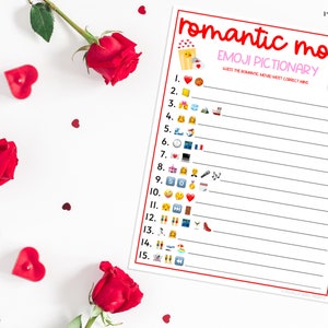 Valentine's Day Romantic Movie Emoji Pictionary Game Rom Com Fun ...
