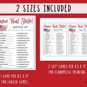Patriotic Name That State Nickname Match up Game | Printable Memorial ...