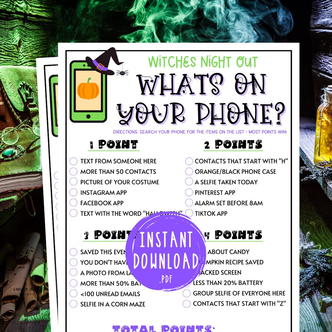 Witches Night Out Whats on Your Phone Game | Fun Halloween Party Games ...