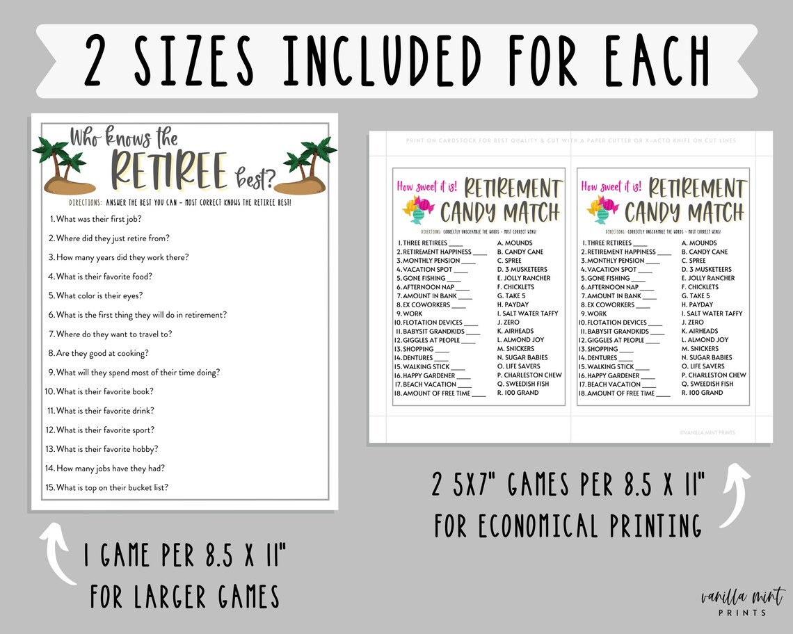 Retirement Party Games Retirement 2 Game Bundle Fun - Etsy