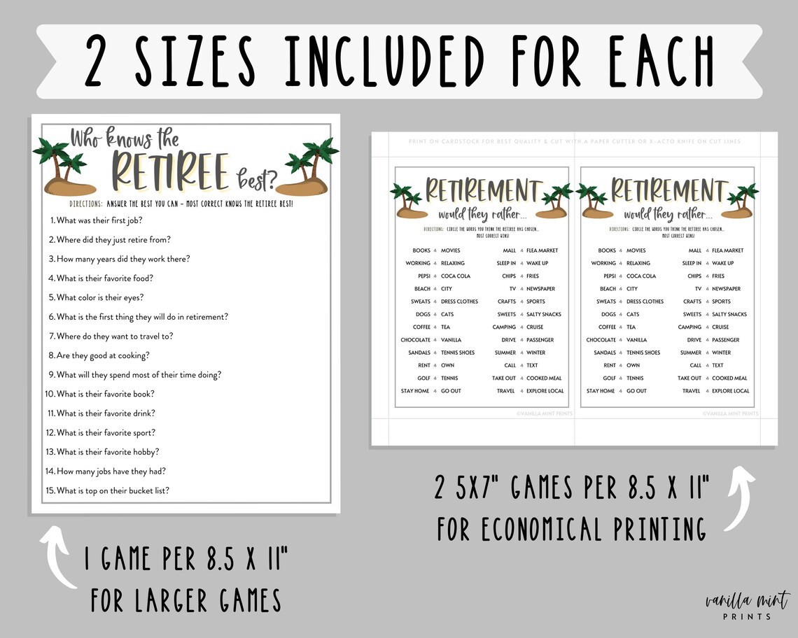 Retirement Party Games Retirement 6 Game Bundle Fun | Etsy