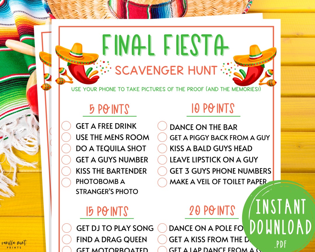 Final Fiesta Bachelorette Party Game | Scavenger Hunt | Fun Hen Party ...