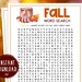 Fall Word Search Printable Autumn Party Games Fall Time | Etsy
