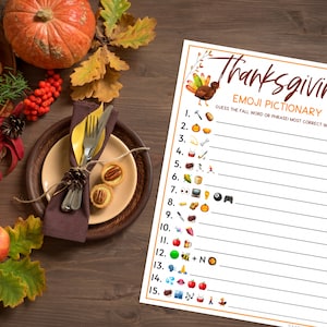 Thanksgiving Emoji Pictionary Game | Thanksgiving Printable Games | Fun ...