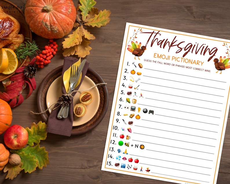 Thanksgiving Emoji Pictionary Game Thanksgiving Printable - Etsy