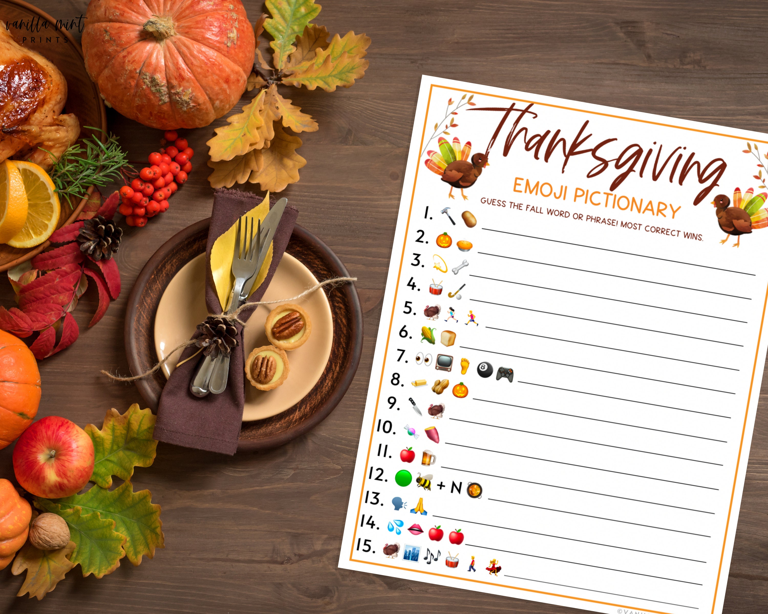 Thanksgiving Emoji Pictionary Game Thanksgiving Printable - Etsy