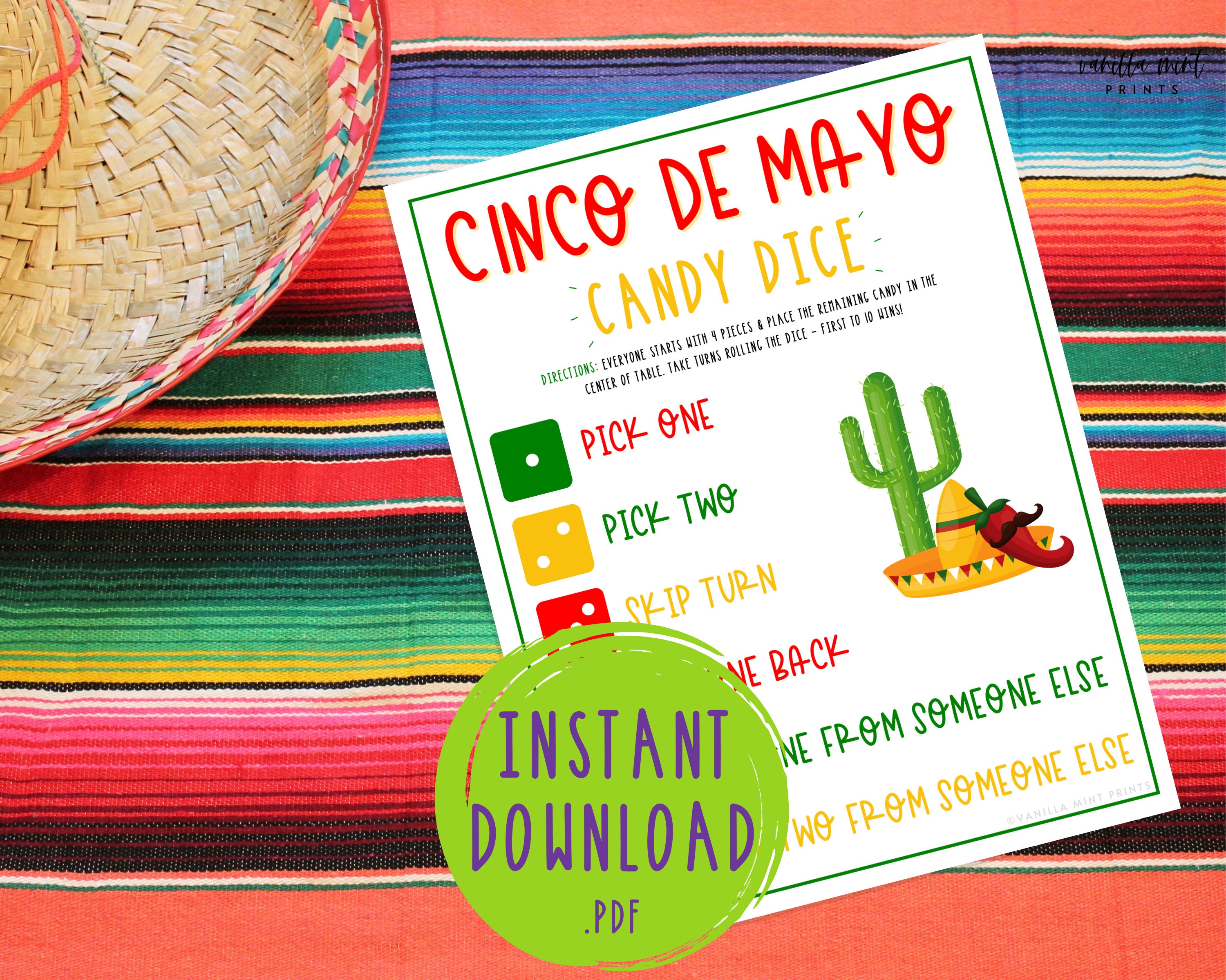 Cinco De Mayo Candy Dice Game Classroom Game Mexican Party - Etsy