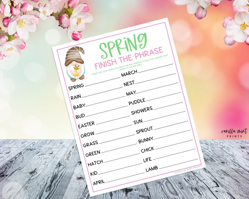 Spring Finish the Phrase Printable Springtime Games Party | Etsy