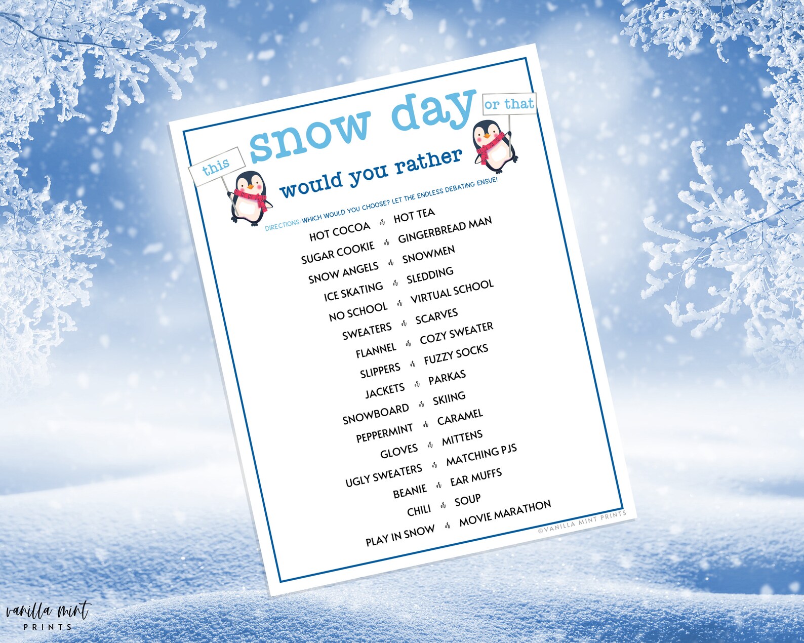Snow Day This or That Game Fun Printable Winter Game - Etsy