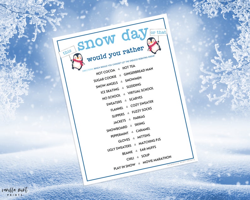 Snow Day This or That Game Fun Printable Winter Game - Etsy