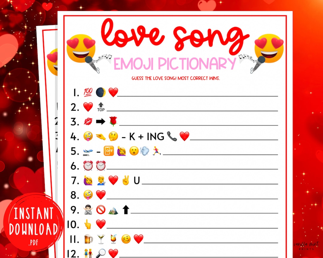 Valentine's Day Love Song Emoji Pictionary Game Fun Valentine's Day ...