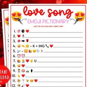Valentine's Day Love Song Emoji Pictionary Game Fun Valentine's Day ...