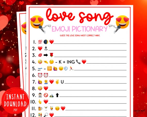 Valentine's Day Love Song Emoji Pictionary Game Fun | Etsy