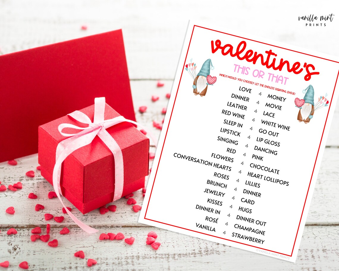 Valentine's Day This or That Game Valentine Printable | Etsy