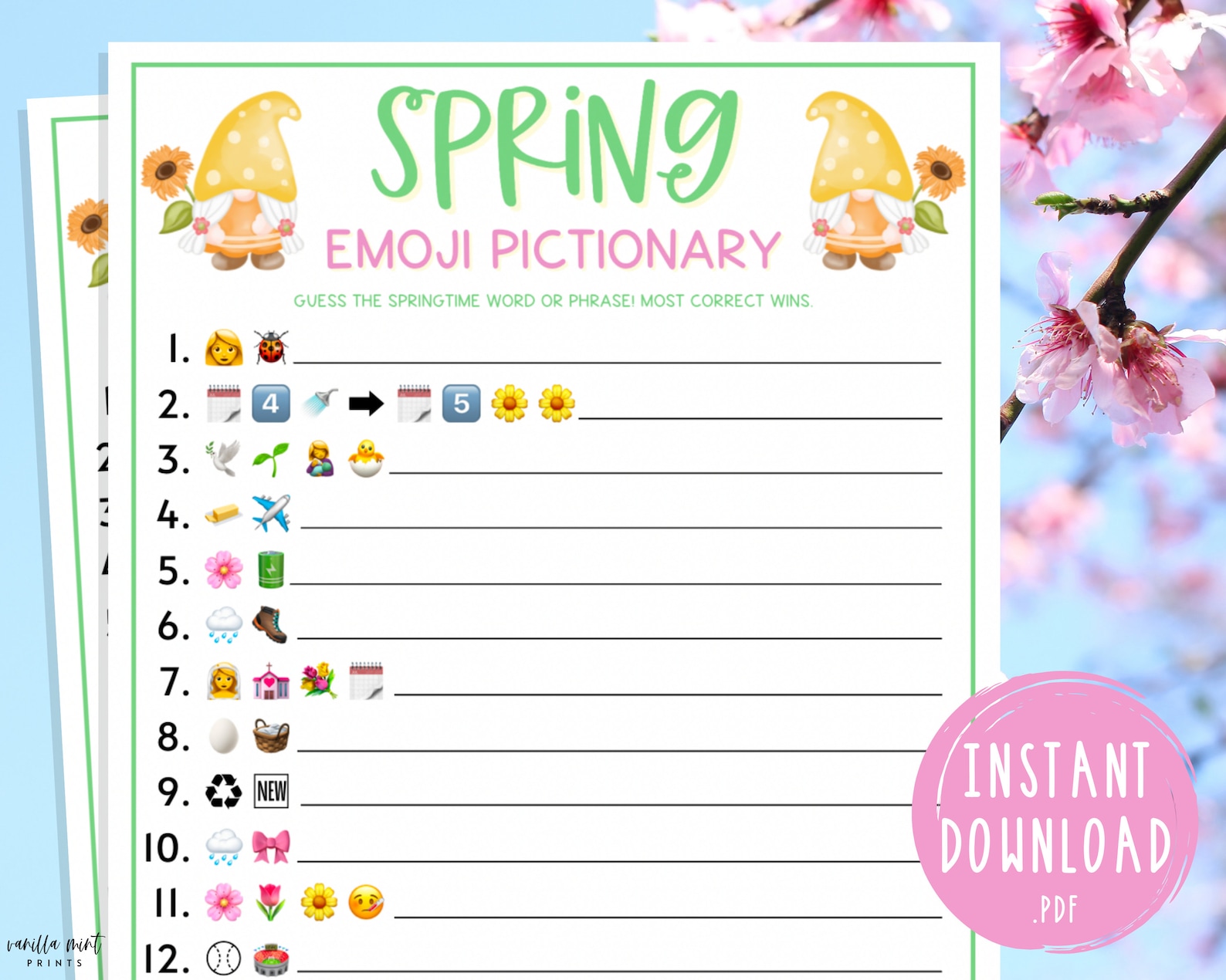 Spring Emoji Pictionary Game Printable Springtime Games - Etsy