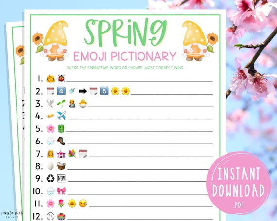 Spring Emoji Pictionary Game Printable Springtime Games - Etsy