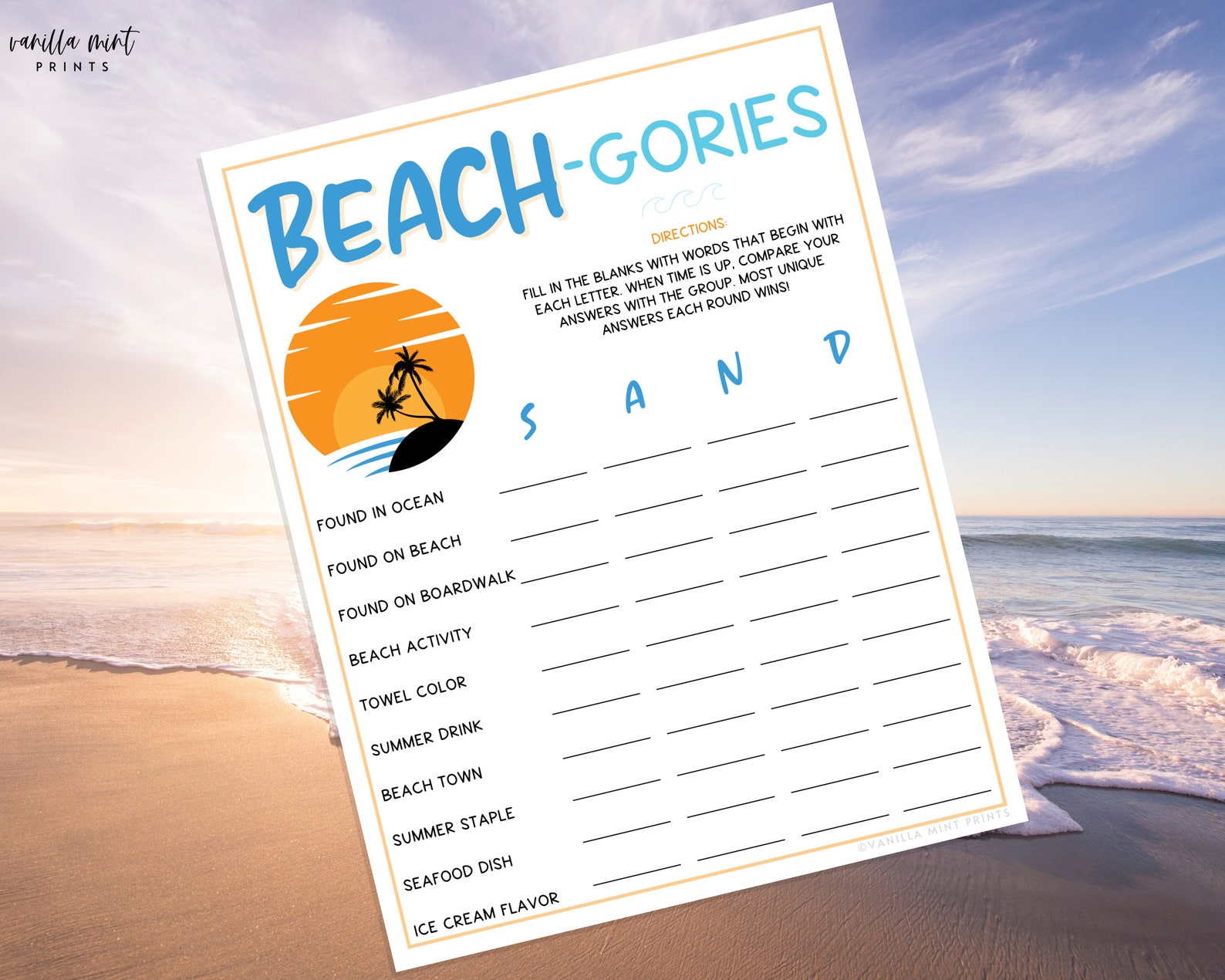 Beach-gories Scattergories Game Printable Summertime Games - Etsy