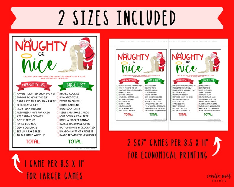 Christmas Naughty or Nice Game Fun Xmas Games Santa's - Etsy