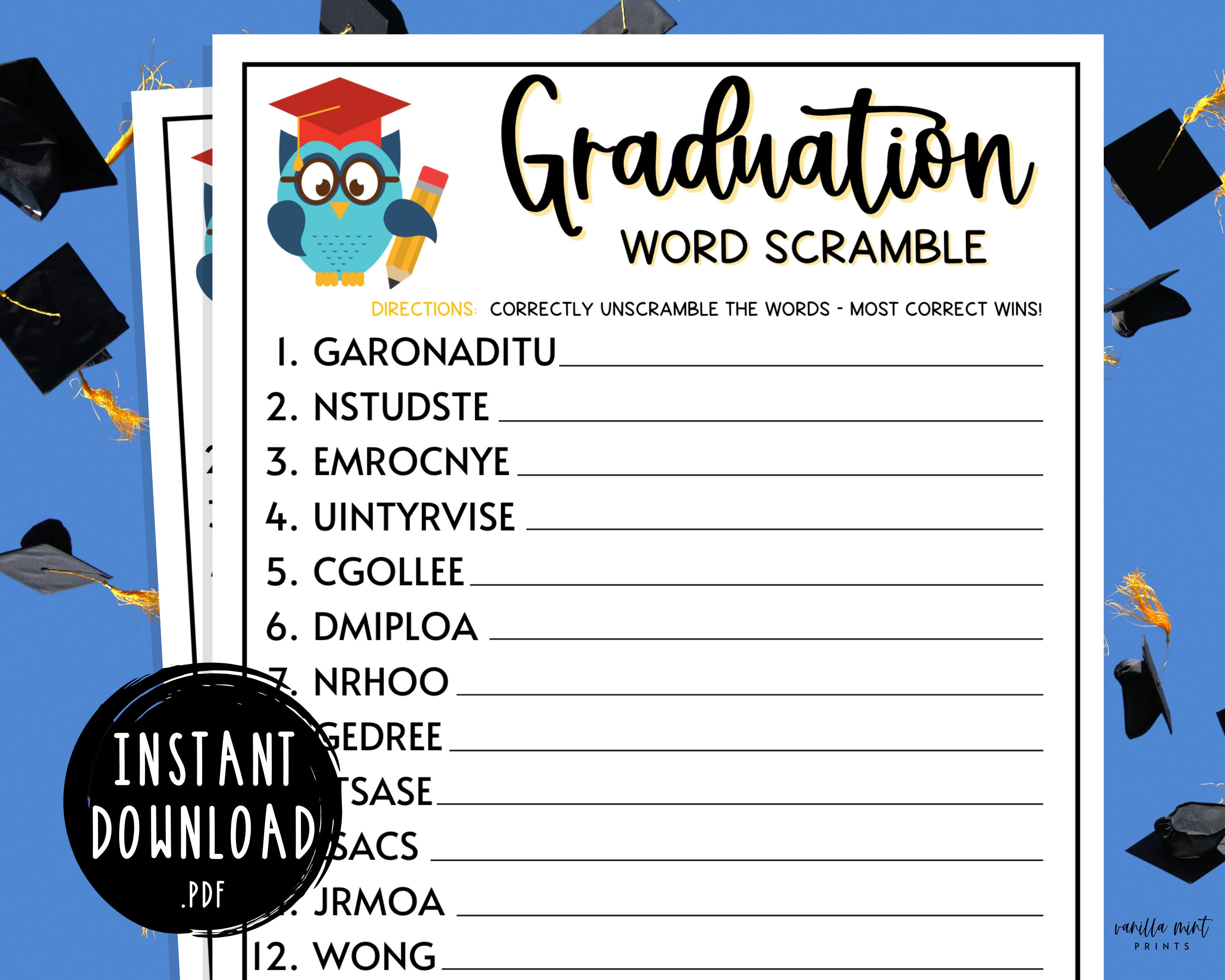 Graduation Games Word Scramble Fun Graduation Party Games | Etsy