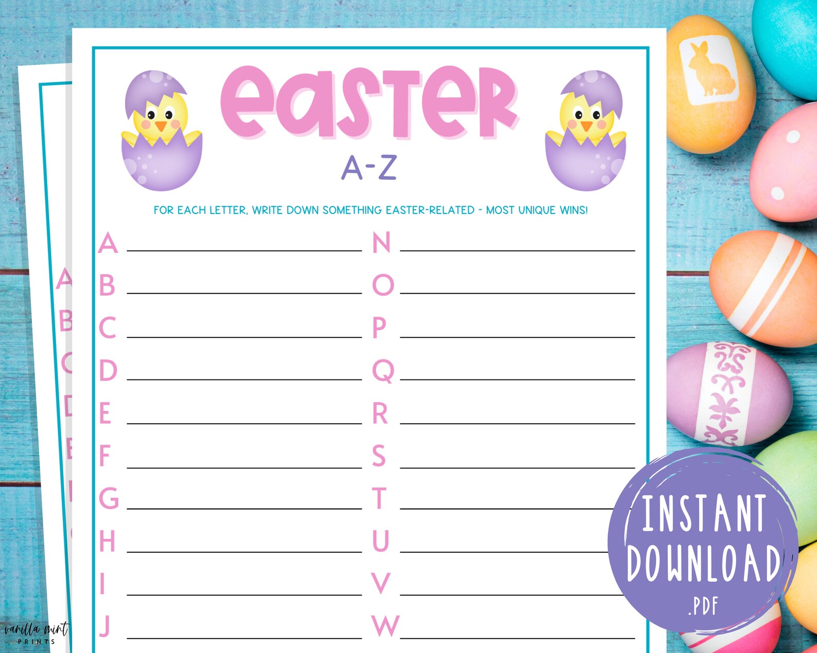 Easter A to Z Word Puzzle Printable Easter Games Party - Etsy