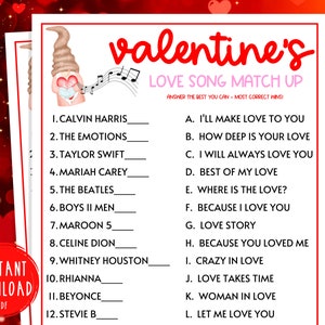 Valentine's Day Love Song Trivia Game Valentine Printable Game Fun ...