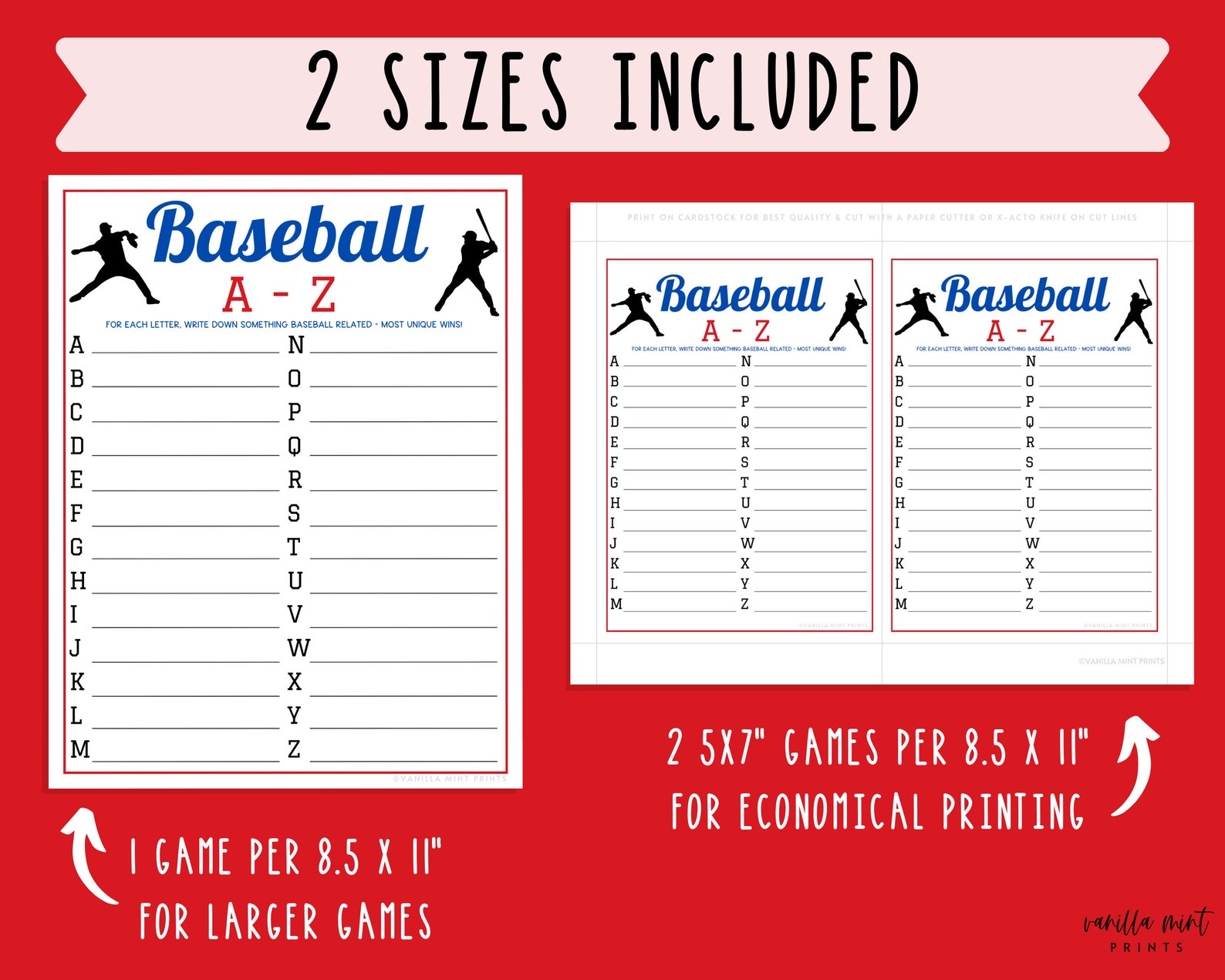 Baseball A to Z Word Game Printable Baseball Team Party Games MLB ...