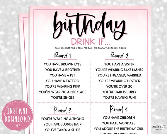 PINK Adult Birthday Party Games Birthday Drink If Party Game | Etsy