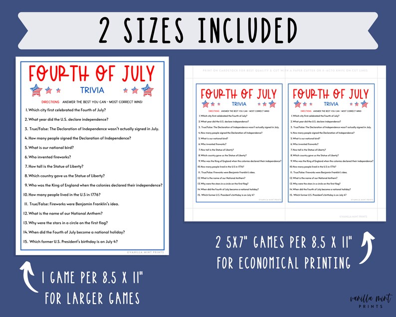 Fourth of July Trivia Game 4th of July Printable Party Games - Etsy