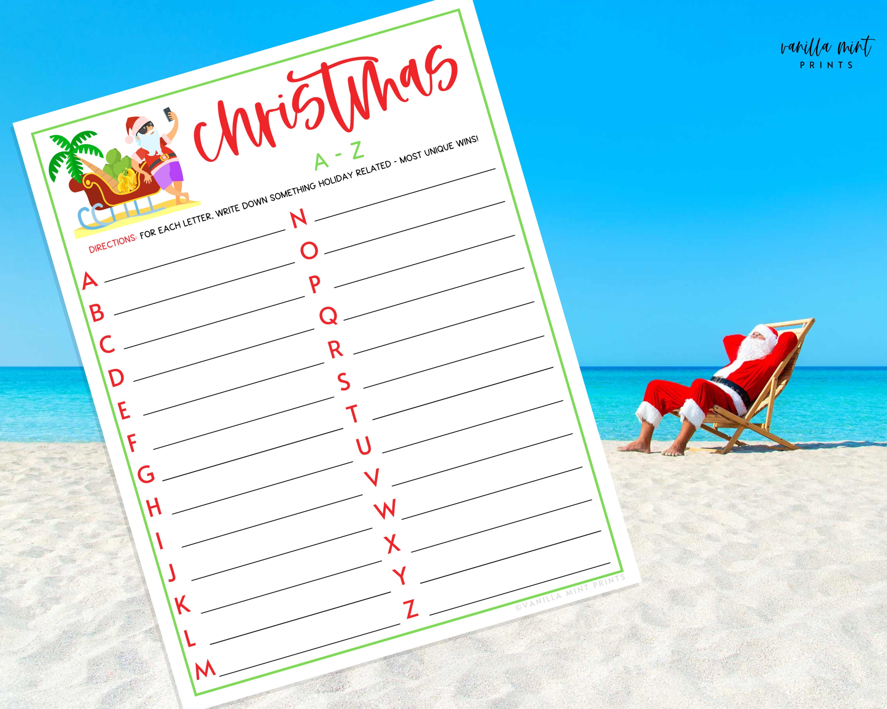 Christmas in July A Z Word Puzzle Party Game Beach - Etsy