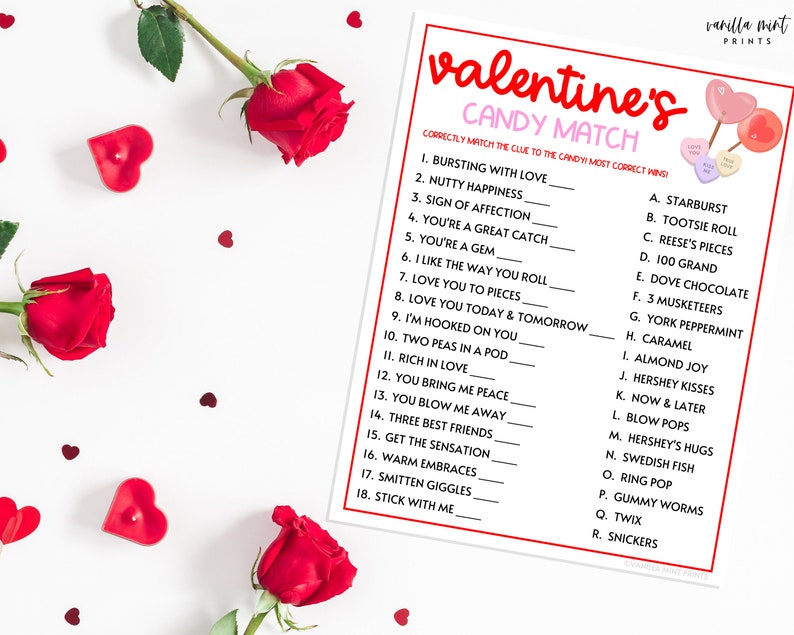 Valentine's Day Candy Match Game Fun Valentine's Day | Etsy