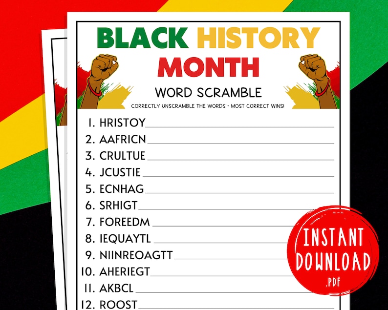 Black History Month Word Scramble Game African American - Etsy