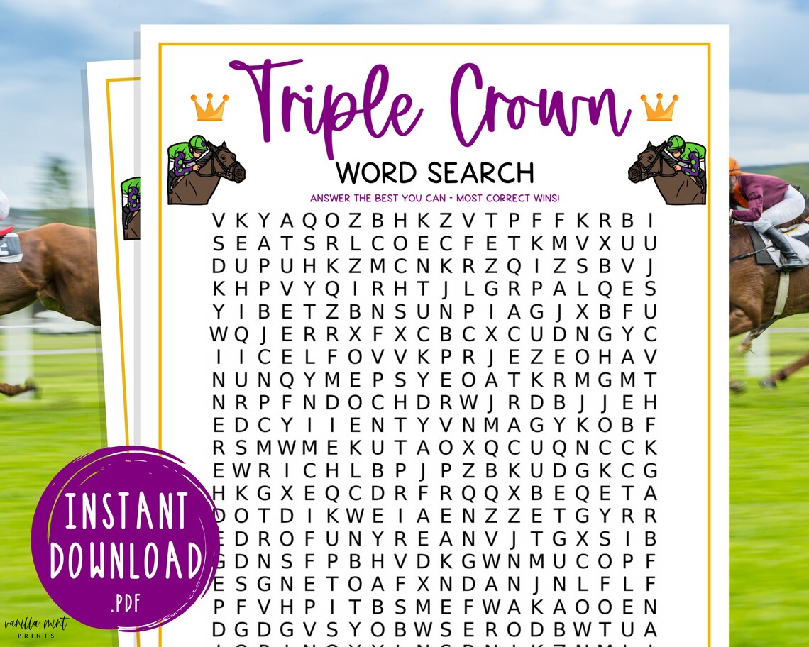 Triple Crown Word Search Game | Triple Crown Party Game | Horse Race ...