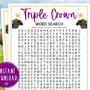 Triple Crown Word Search Game | Triple Crown Party Game | Horse Race ...