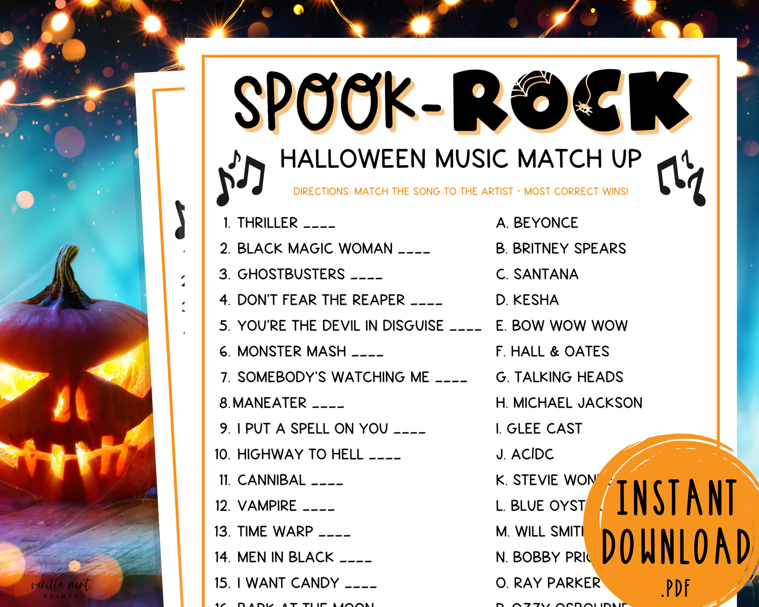 Halloween Spook Rock Music Trivia Party Game Halloween Music - Etsy