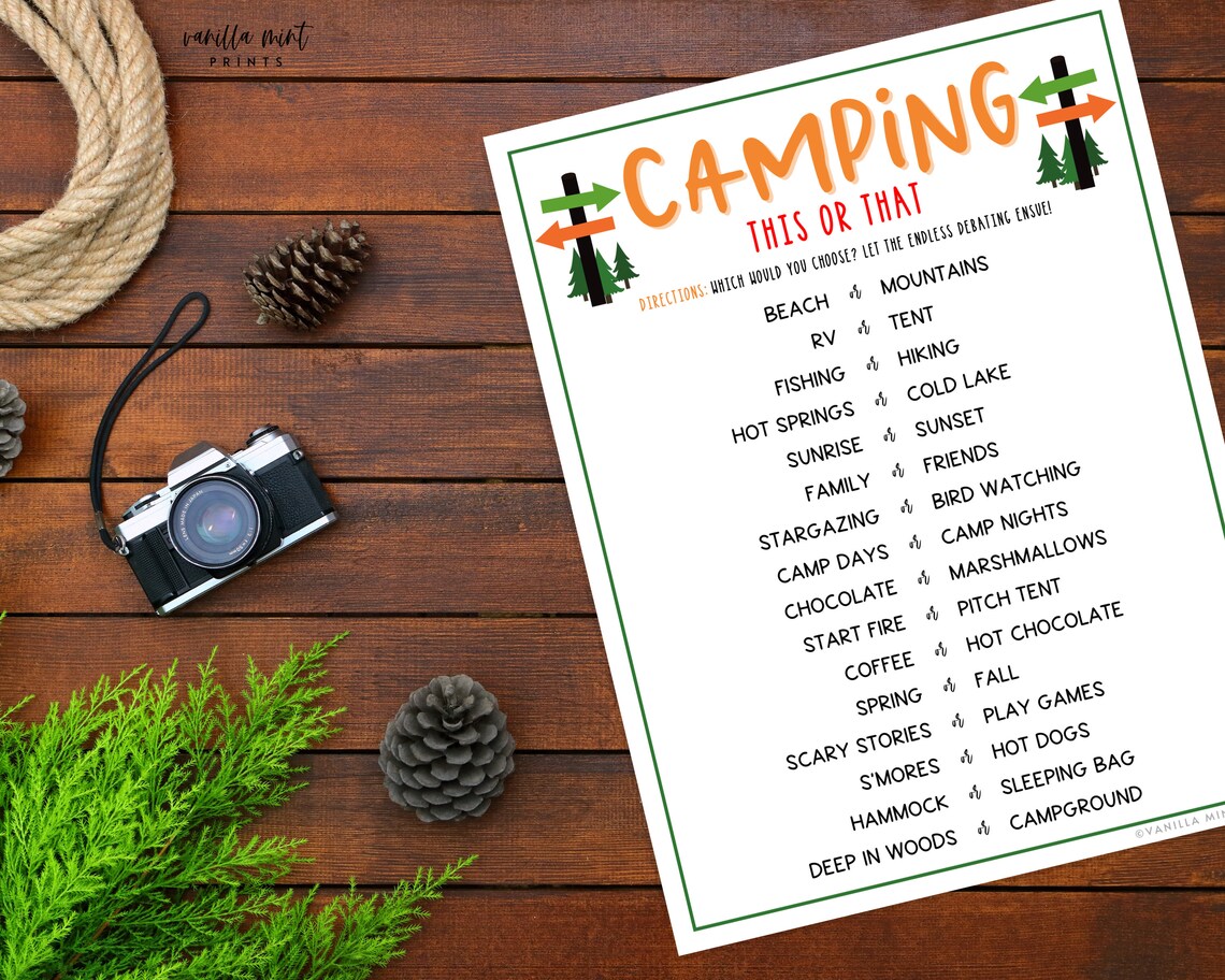 Camping This or That Printable Campground Games Party - Etsy