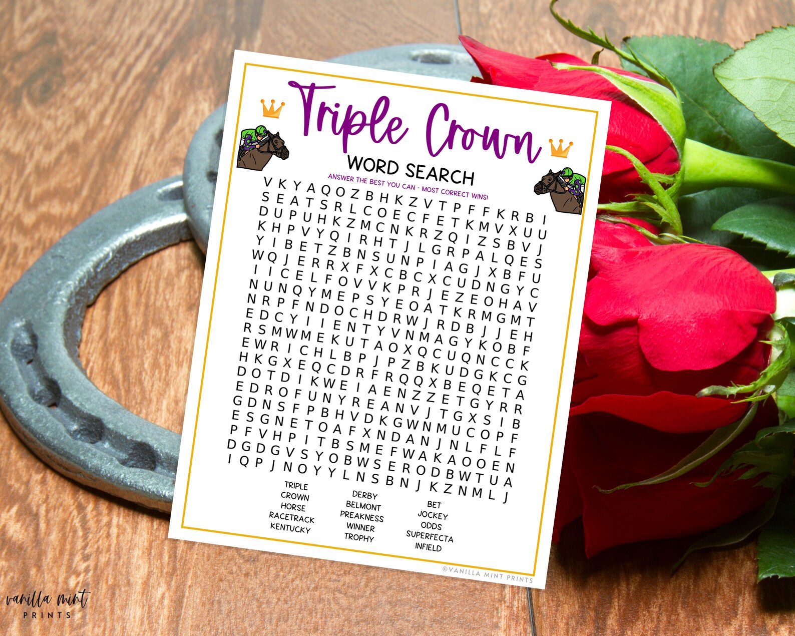Triple Crown Word Search Game Triple Crown Party Game | Etsy
